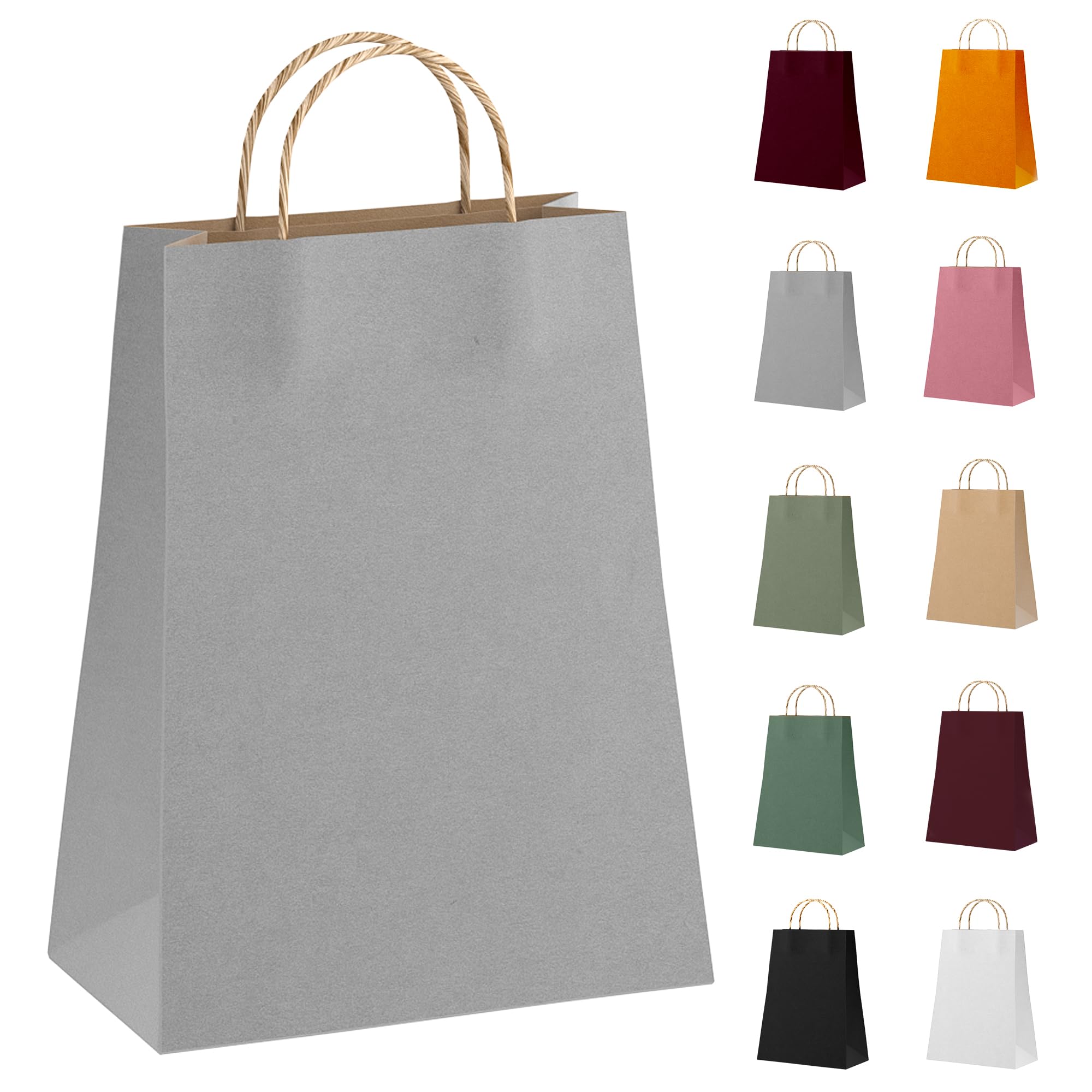 Colorful Gray Kraft Paper Shopping Bags 8" x 4.75" x 10.5"