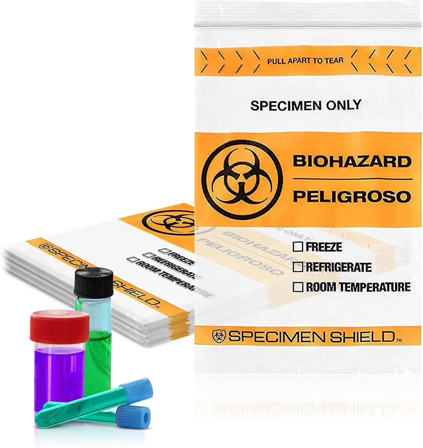 Orange Black 3-Wall Zipper Biohazard Specimen Bags 6" x 9" /w Attached ...